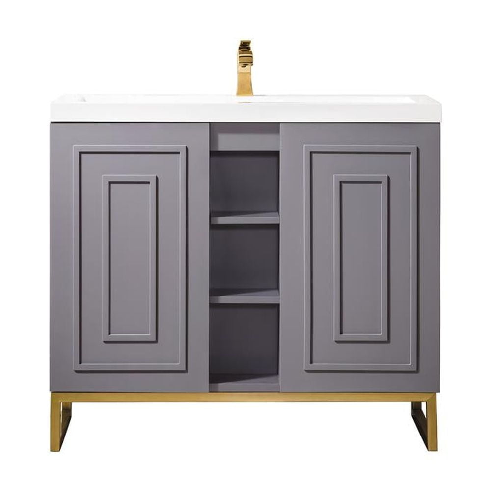 James Martin Vanities 39.5" Single Vanity Cabinet, Grey Smoke, Radiant Gold w/White Countertop ...