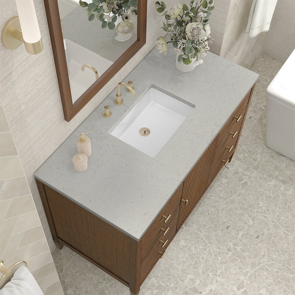 James Martin Vanities 48" Vanity, Mid Century Walnut w/ 3 CM Lime ...