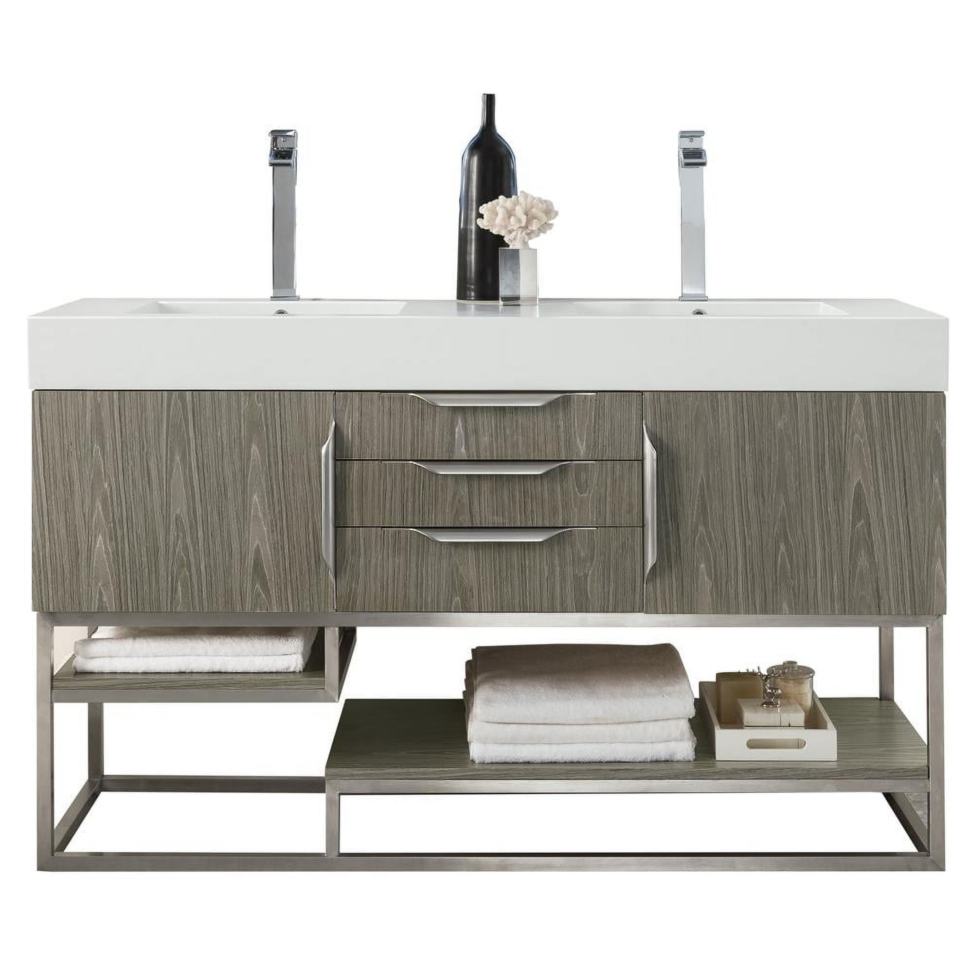 James Martin Vanities 59" Double Vanity, Ash Gray, Brushed Nickel w ...