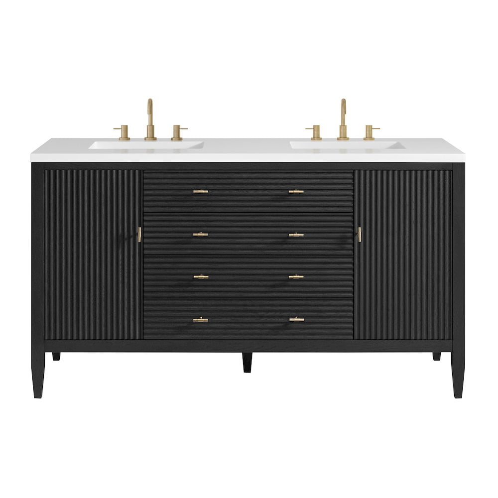 James Martin Vanities 60" Double Vanity, Carbon Oak w/ 3 CM White Zeus ...