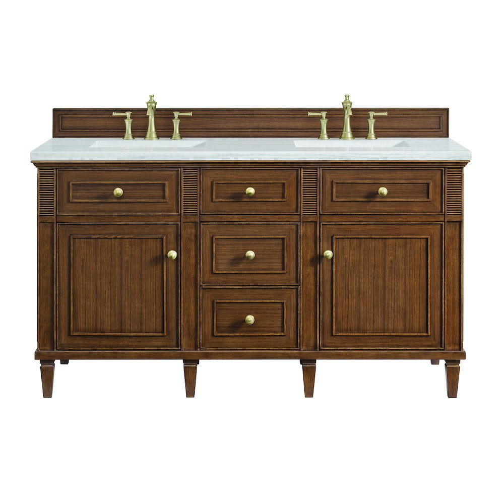 James Martin Vanities 60" Double Vanity, Mid-Century Walnut w/ 3 CM ...