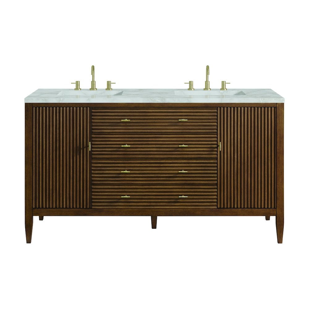 James Martin Vanities 60" Double Vanity, Mid Century Walnut w/ 3 CM ...