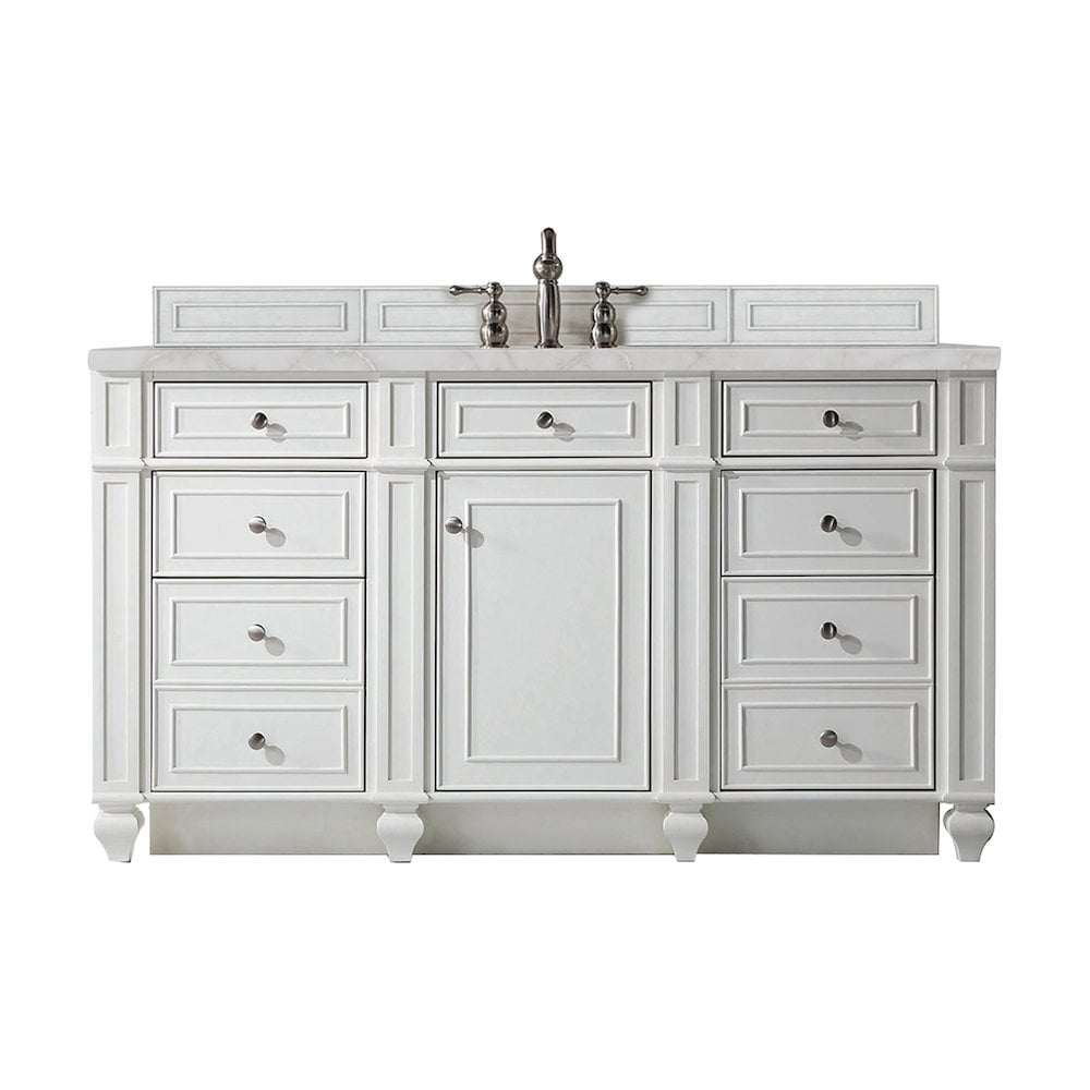 James Martin Vanities 60" Single Vanity, Bright White w/ 3 CM Parisien ...