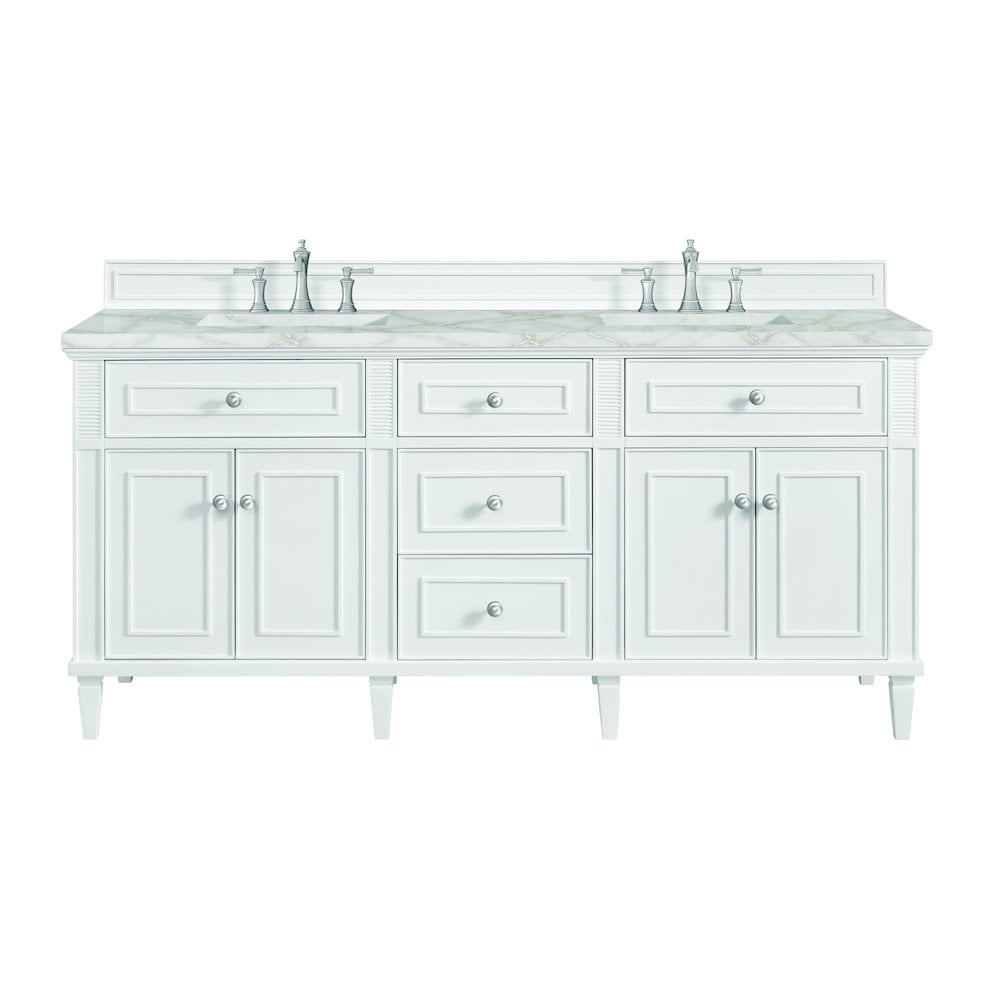 James Martin Vanities 72" Double Vanity, Bright White w/ 3 CM Victorian ...