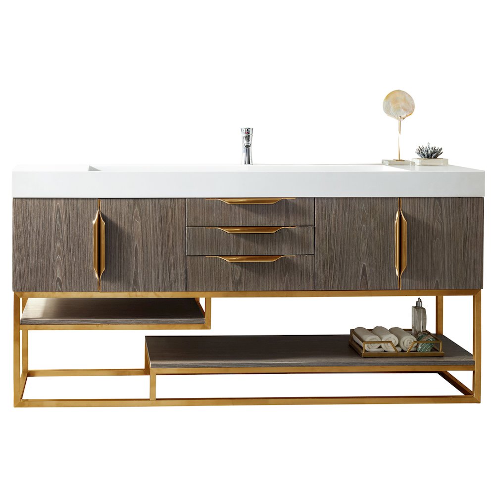 James Martin Vanities 72" Single Vanity, Ash Gray, Radiant Gold w ...