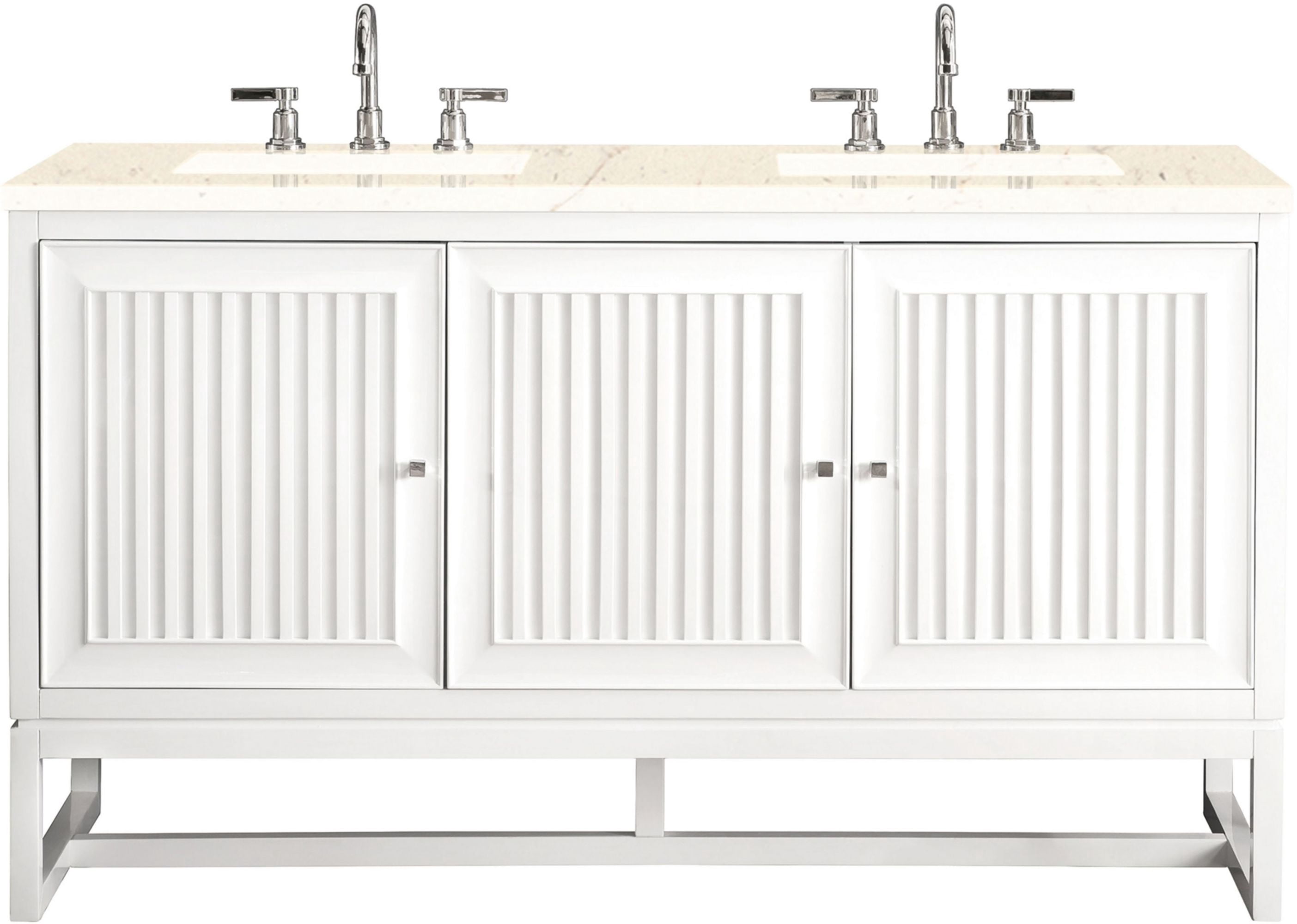 James Martin Vanities Athens 60" Double Vanity Cabinet, Glossy White, w/ 3 CM Eternal Marfil Top ...