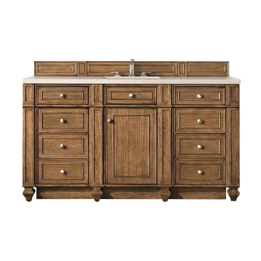 James Martin Vanities Bristol 60" Single Vanity, Saddle Brown, w/ 3 CM Eternal Marfil Quartz Top ...