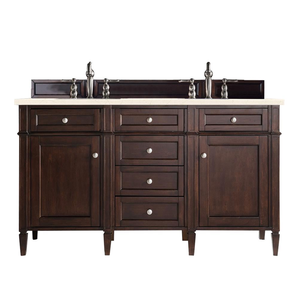 James Martin Vanities Brittany 60" Burnished Mahogany Double Vanity w/ 3 CM Eternal Marfil ...