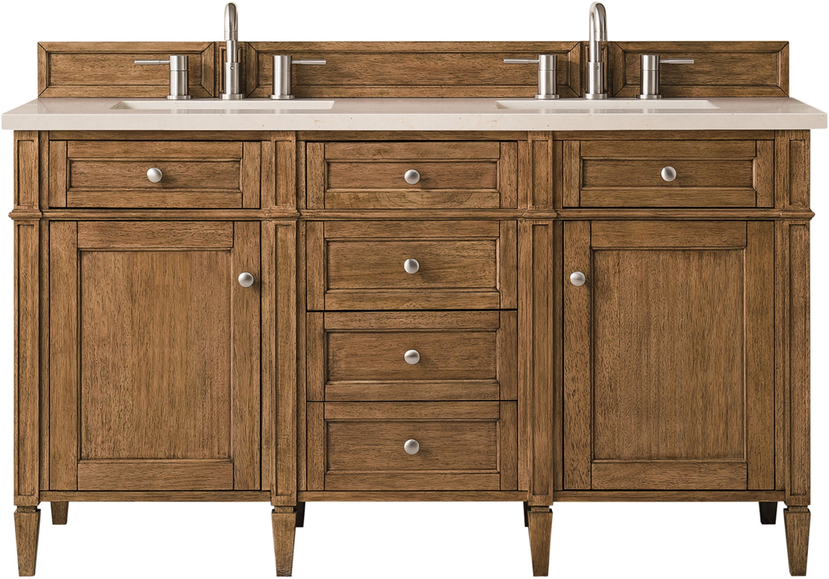 James Martin Vanities Brittany 60" Saddle Brown Double Vanity w/ 3 CM Eternal Marfil Quartz Top ...
