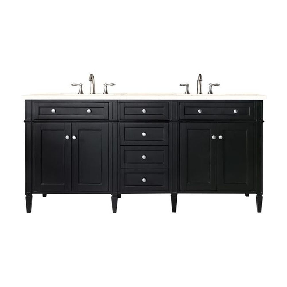 James Martin Vanities Brittany 72" Black Onyx Double Vanity w/ 3 CM Eternal Marfil Quartz Top ...