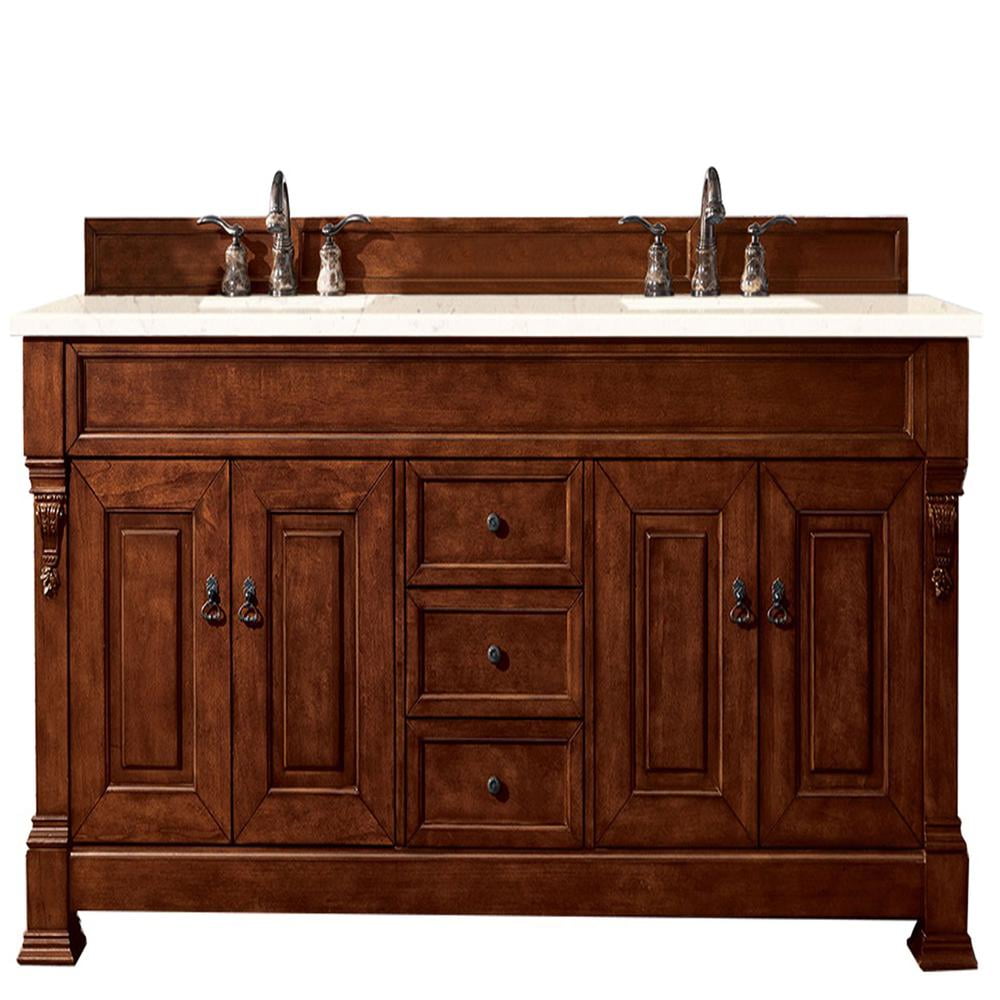 James Martin Vanities Brookfield 72" Double Vanity, Warm Cherry w/ 3 CM Eternal Marfil Quartz ...