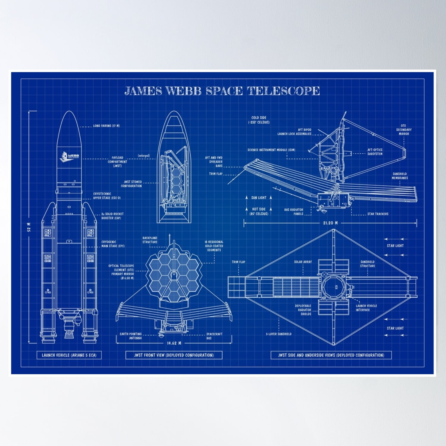 James Webb Space Telescope (Blueprint) Poster Wall Art, Modern Wall ...