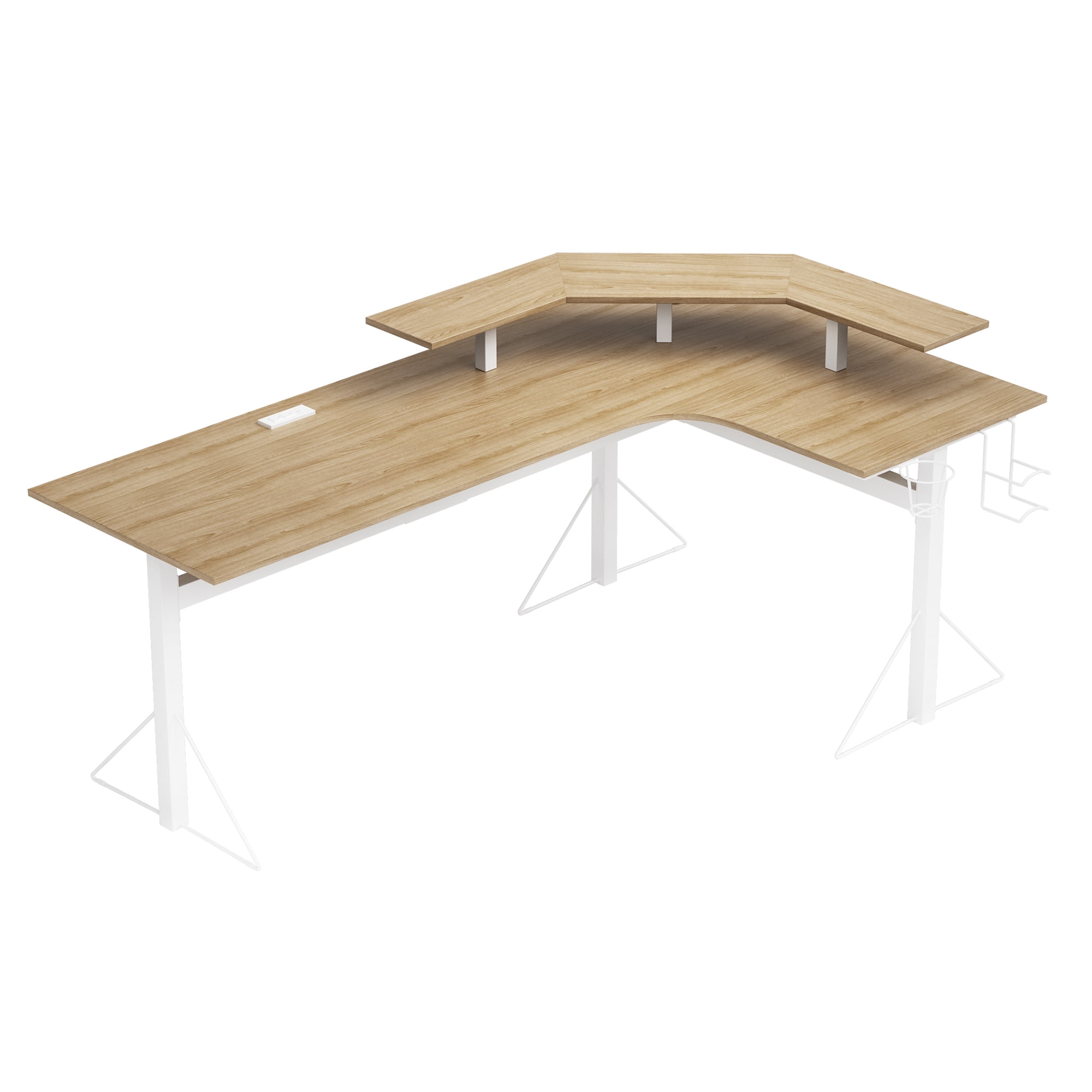 Jamesdar Core Gaming L Desk, Natural Veneer with White Legs, Computer ...