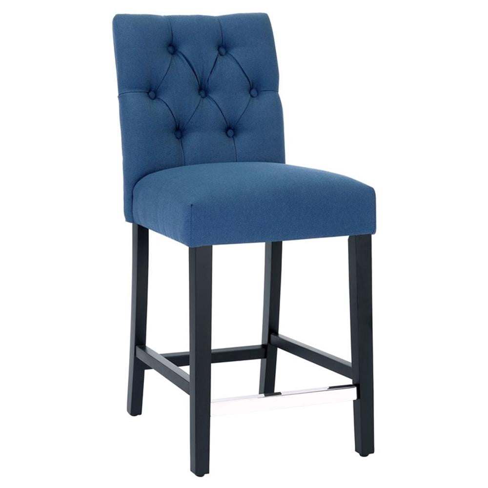 Jameson 24" Blue Linen Fabric Tufted Upholstered Bar Stool with Black ...