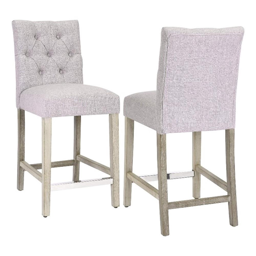 Jameson 24" Linen Fabric Tufted Upholstered Counter Stool (Set of 2 ...