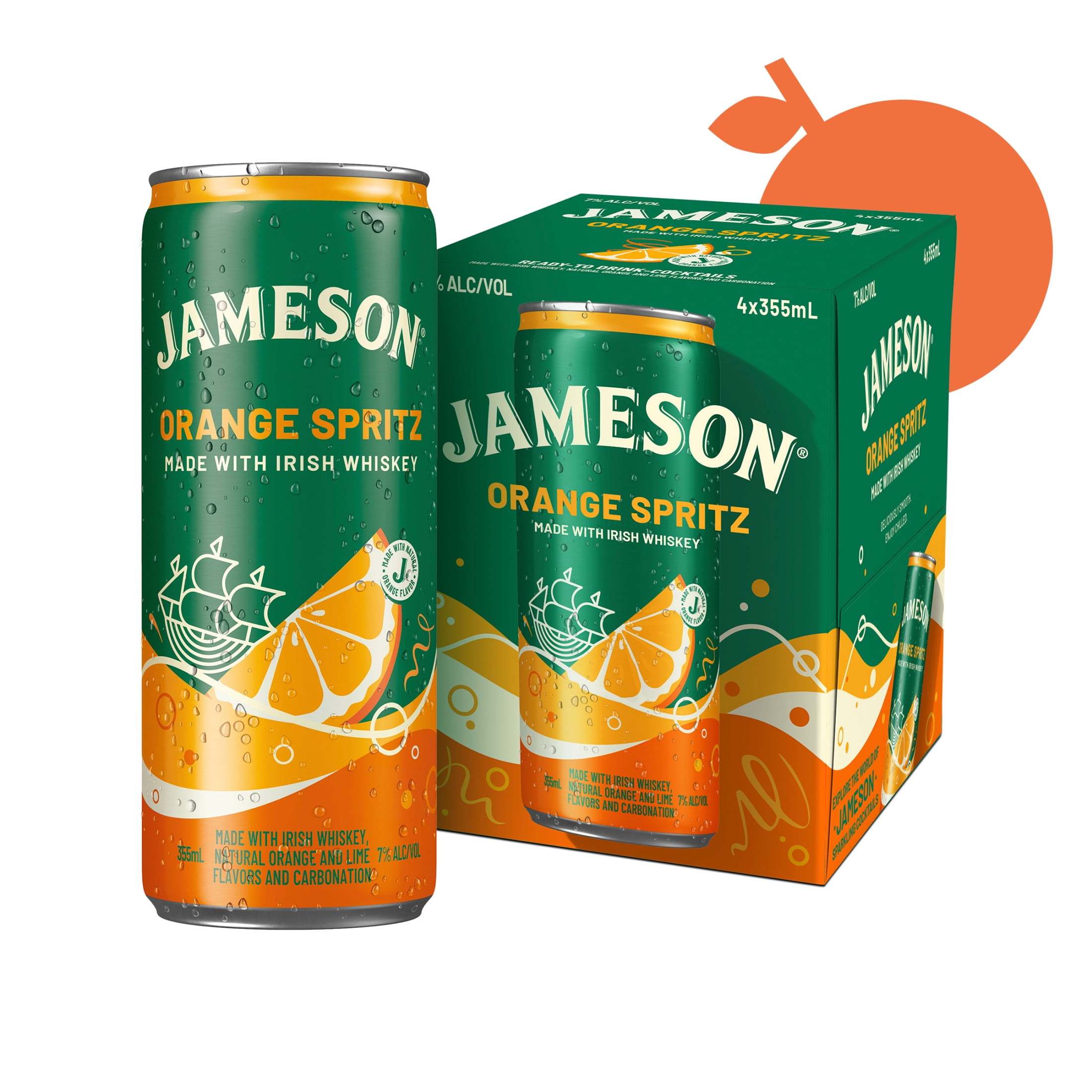 Jameson Orange Spritz Irish Whiskey Cocktail, 4 Pack, 12 fl oz Cans, 7% ...
