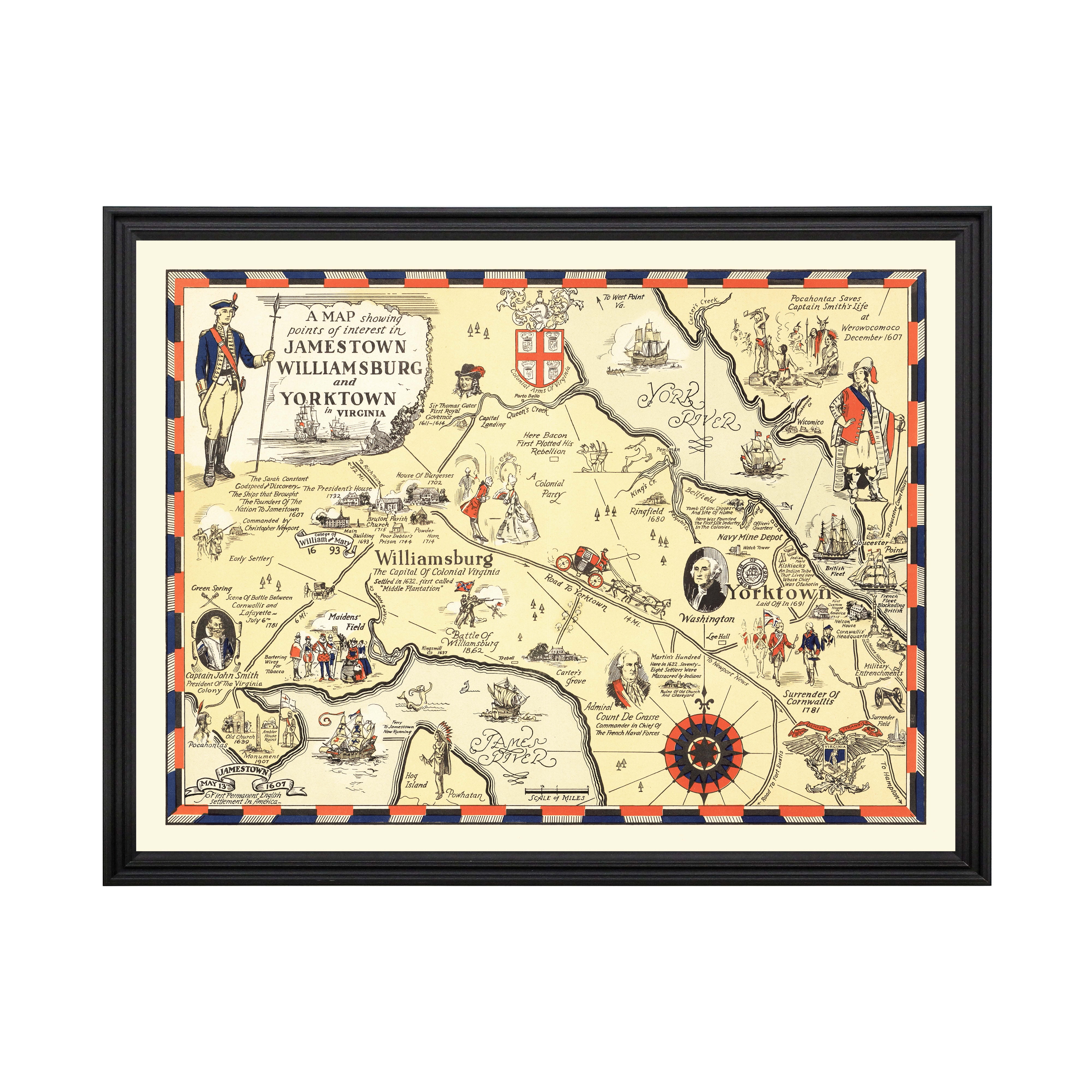 Jamestown Art, 1930 Vintage Map of Jamestown History Wall Decor Gift ...