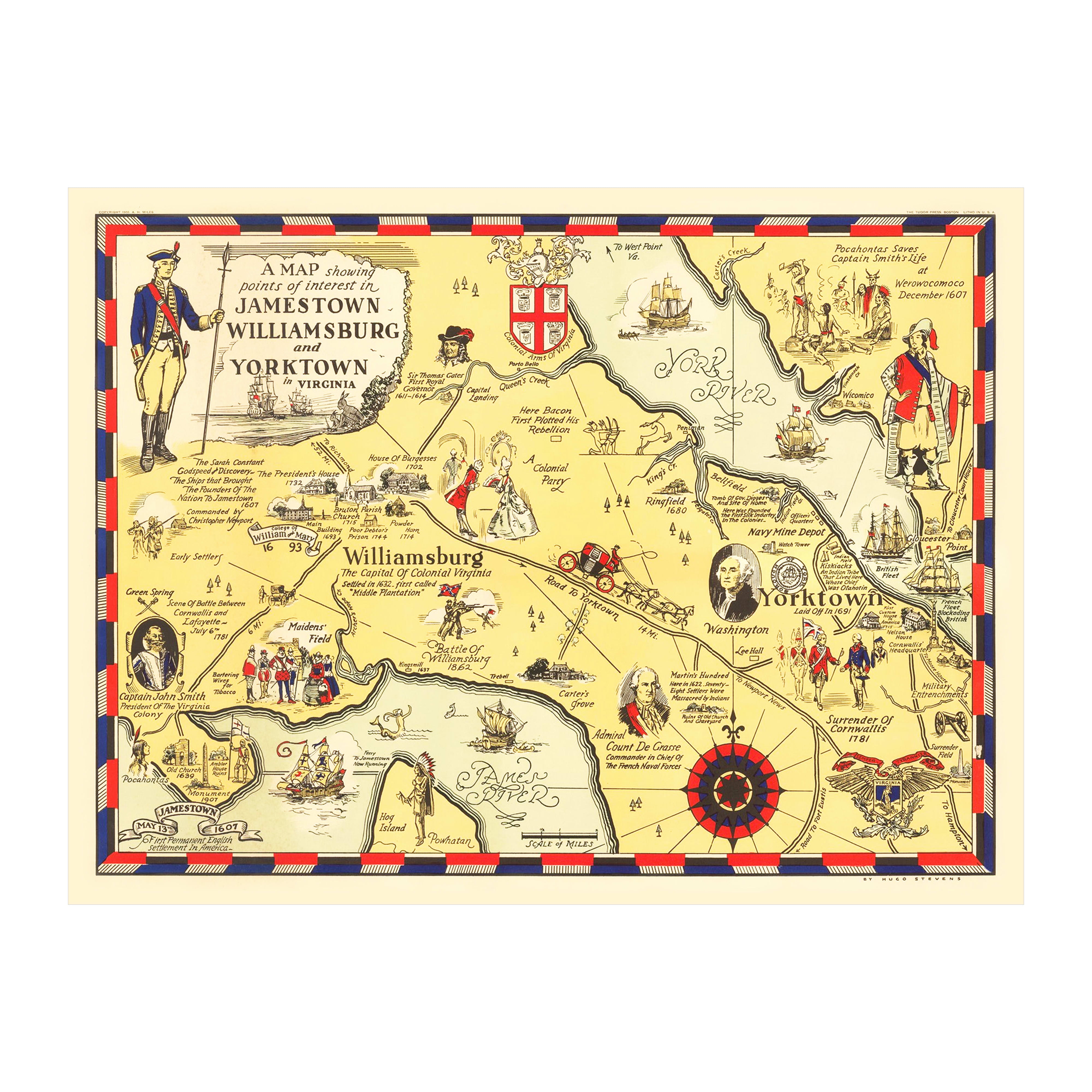 Jamestown Art, 1930 Vintage Map of Jamestown Virginia, VA History Wall ...