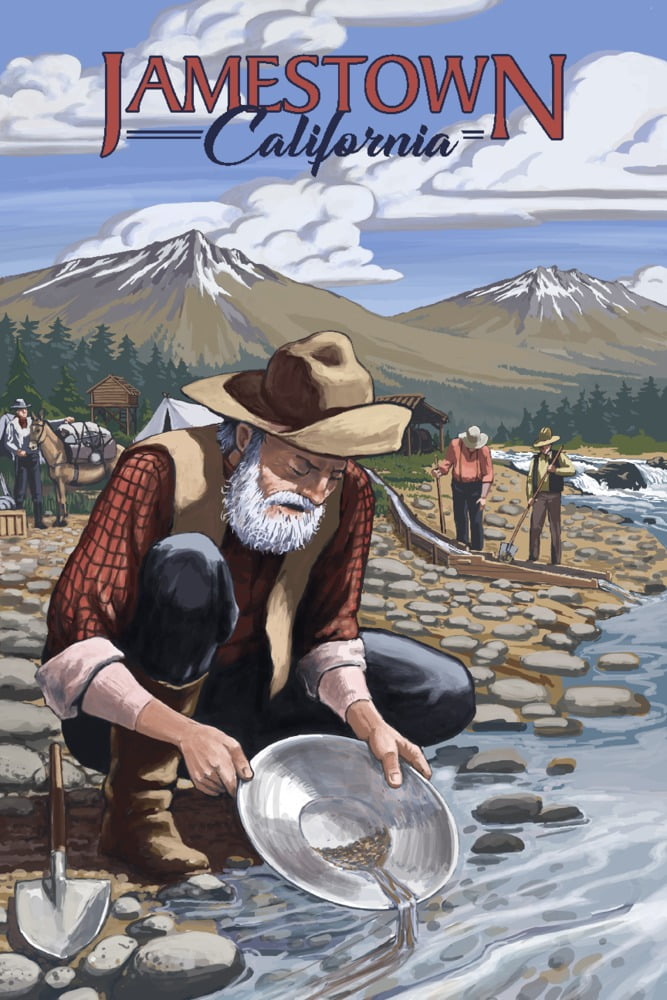 Jamestown, California, Gold Panner (24x36 Giclee Gallery Art Print ...