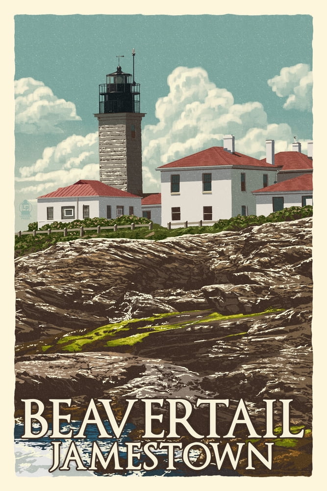 Jamestown, Rhode Island, Beavertail Lighthouse, Letterpress (12x18 Wall ...