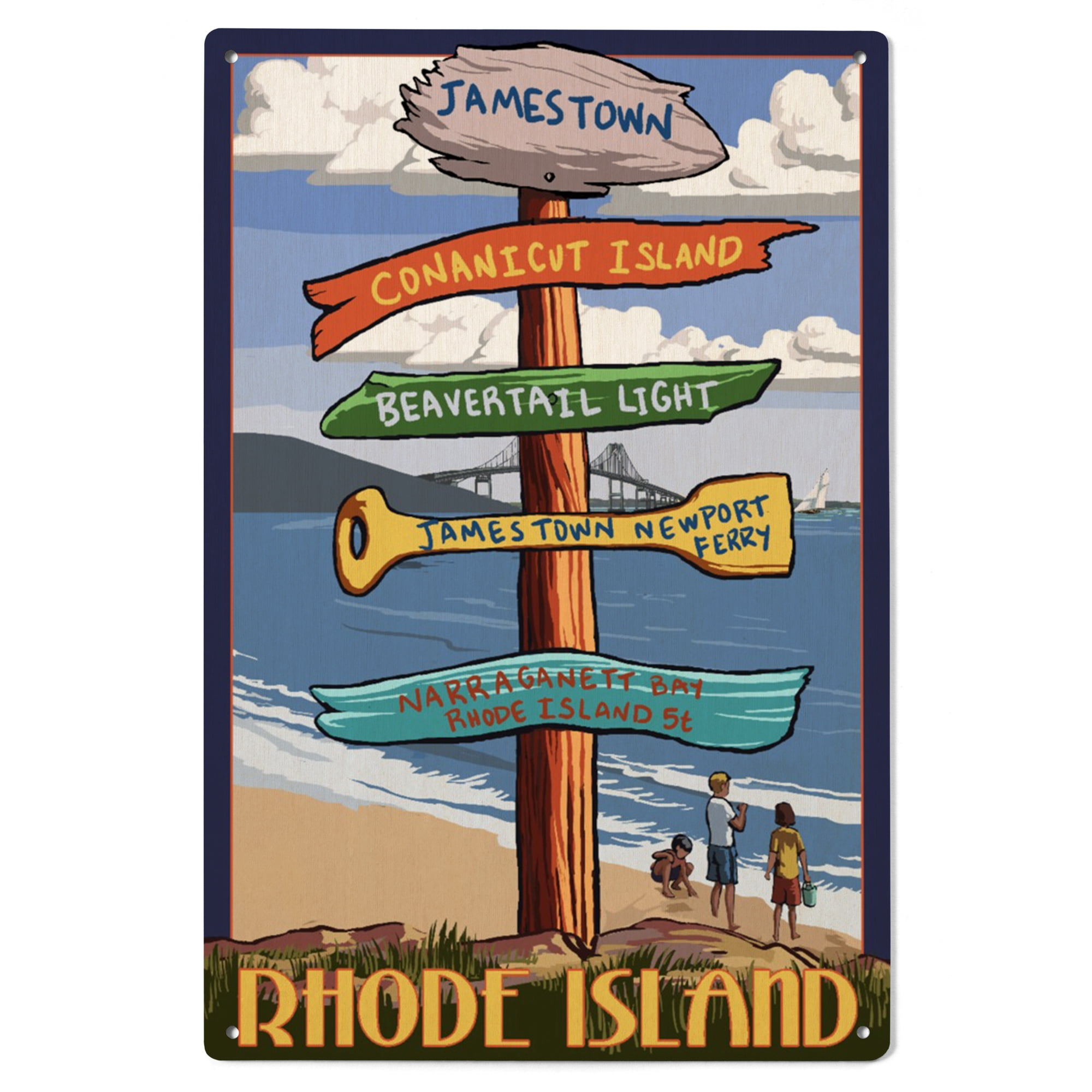 Jamestown, Rhode Island, Sign Post Birch Wood Wall Sign (6x9 Rustic ...
