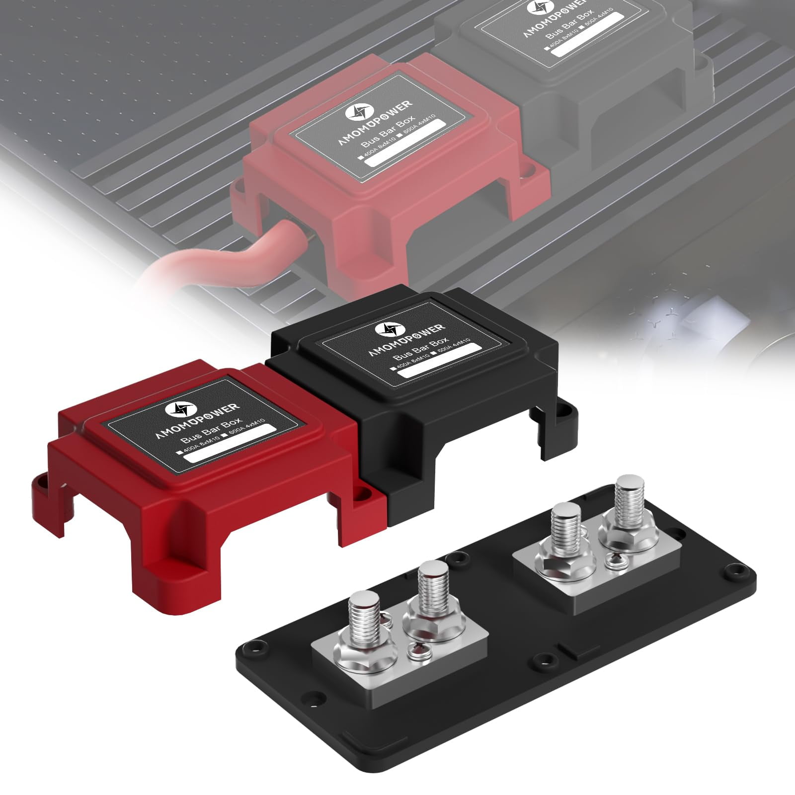 Jamgoer 600A Bus Bar 12V Waterproof Power Distribution Block with 4 x M10(3/8") Terminal Studs ...