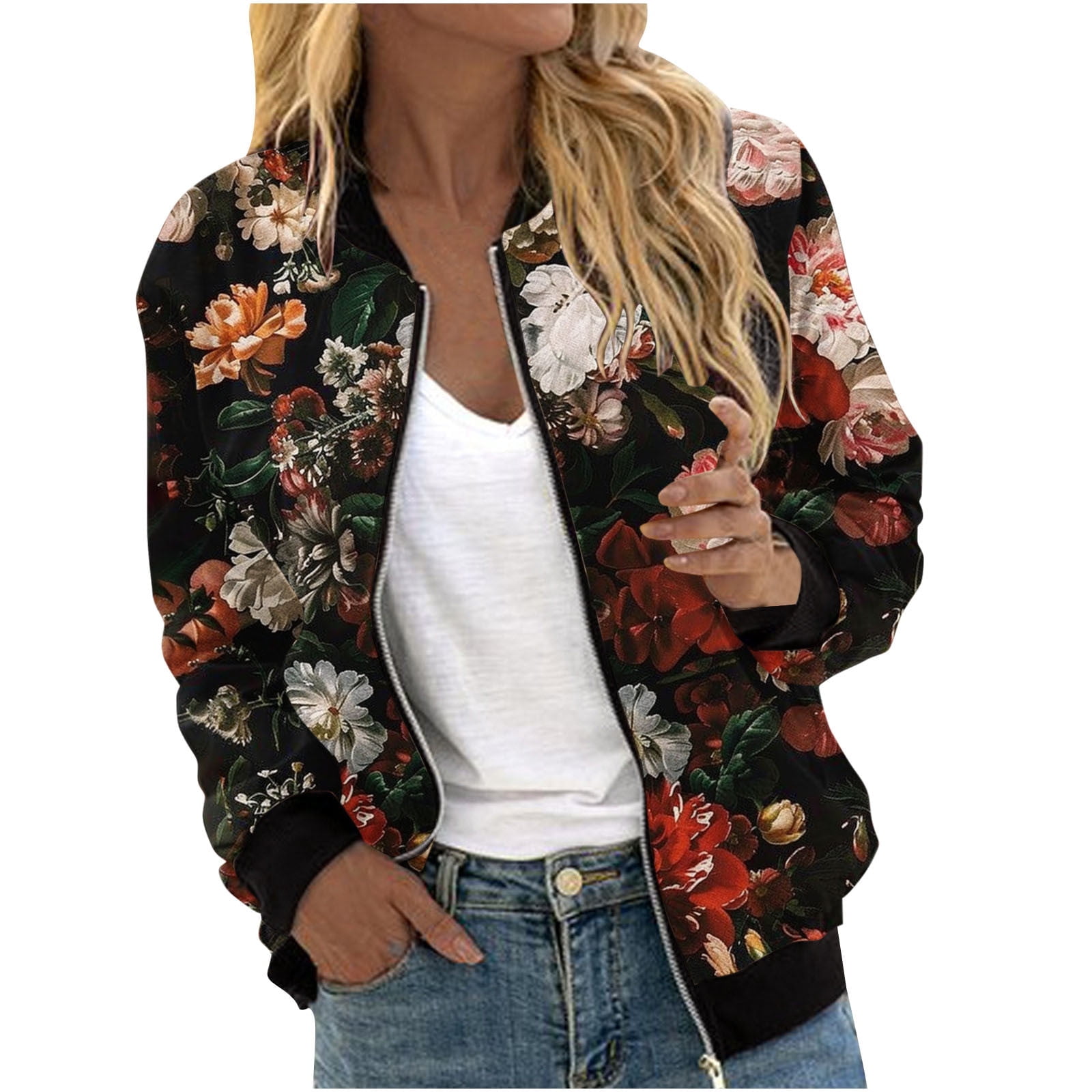 Jamicy Bombers Jacket Womens Jacket Casual Coat Zip Up Outerwear ...