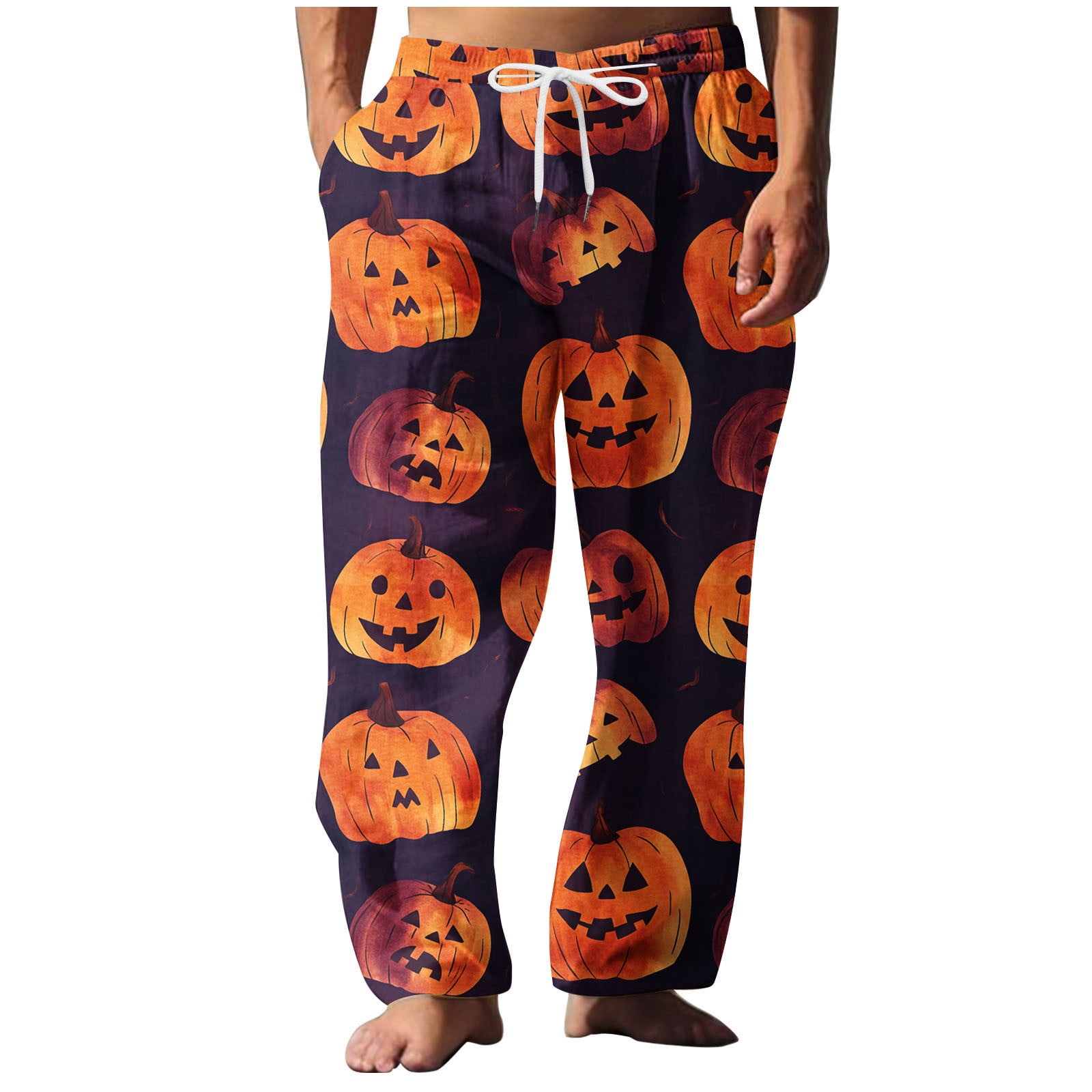 Jamicy Halloween Pajama Pants Men Thanksgiving Pumpkin Pants Funny ...