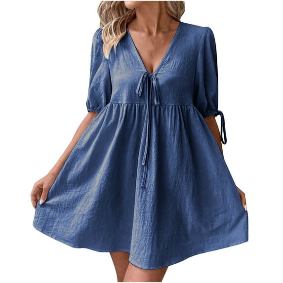 Jamicy Sundresses for Women 2026 Short Sleeve Tunic Dress V Neck Cute ...