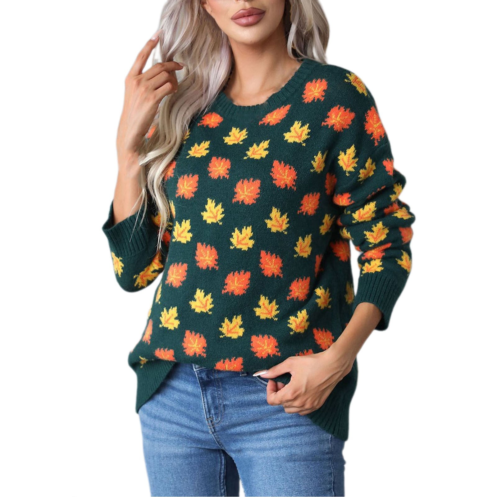 Jamicy Sweaters for Women Trendy Gift for Wives 2025 Maple Leaf Print ...