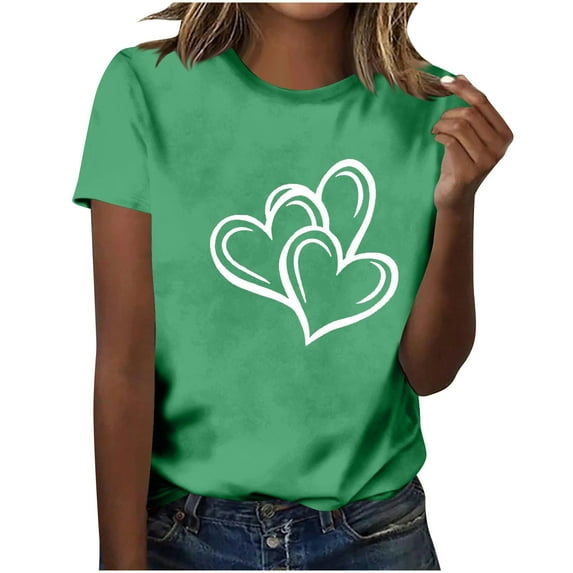 Jamicy Women' Tops, Tees & Shirts Fashion Heart Print T Shirts Cute ...