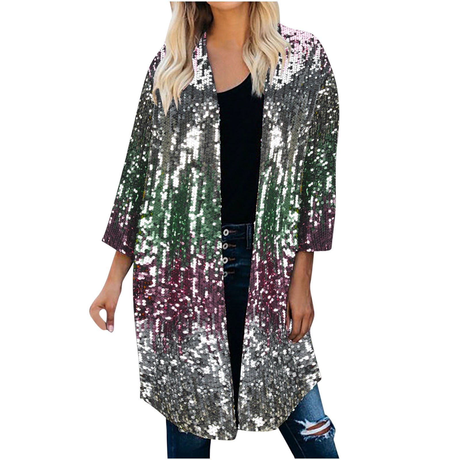 Jamicy Women's Colorful Cardigan Gift for Women Sparkly Sequins Flared ...