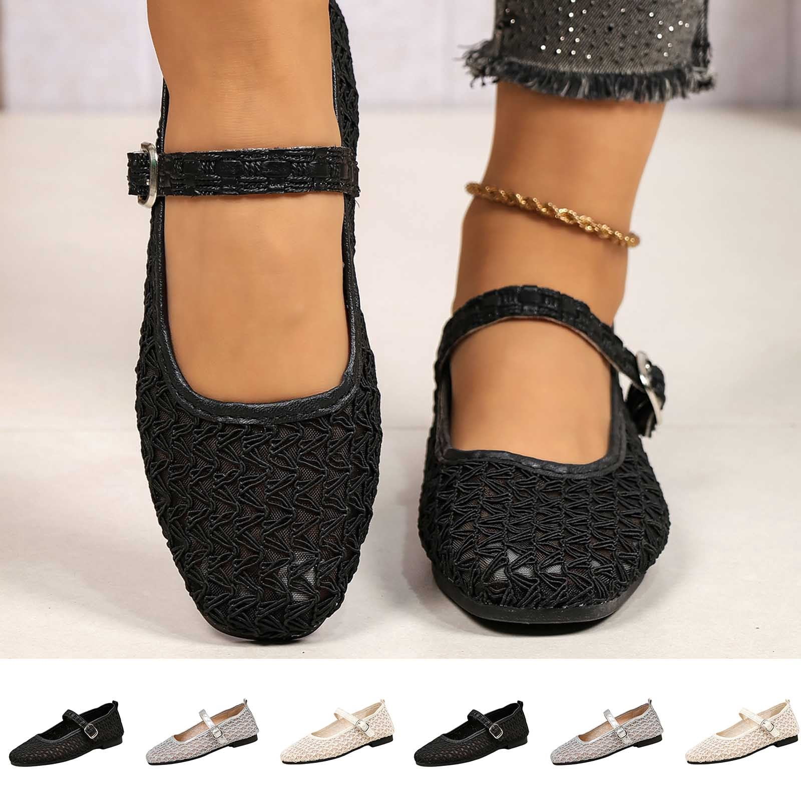 Jamicy Women's Summer Ballet Flats Breathable Flat Loafers Bow Knot ...