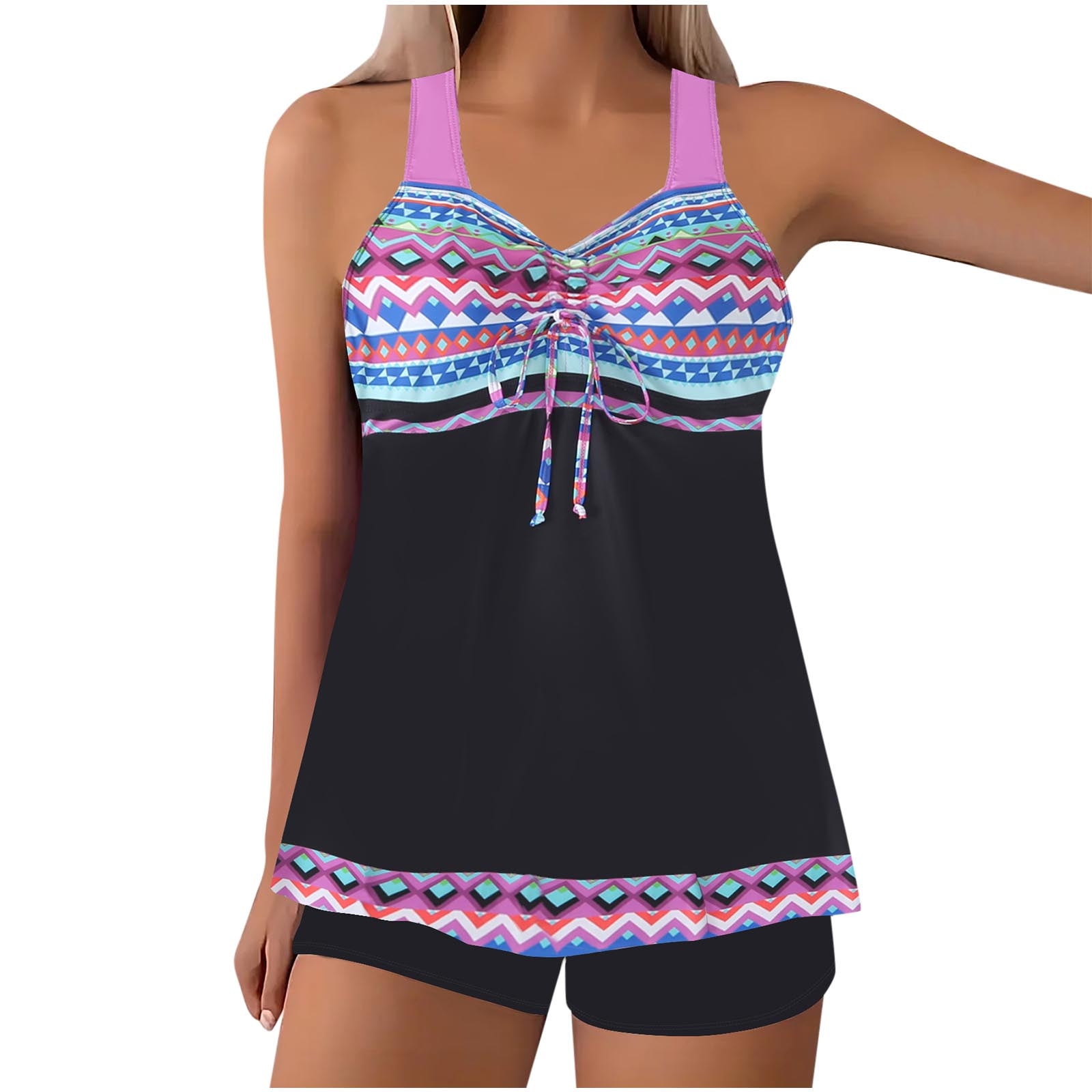 Jamicy Women's Swimsuit V-Neck Sleeveless Swimsuit with Skirt Split ...