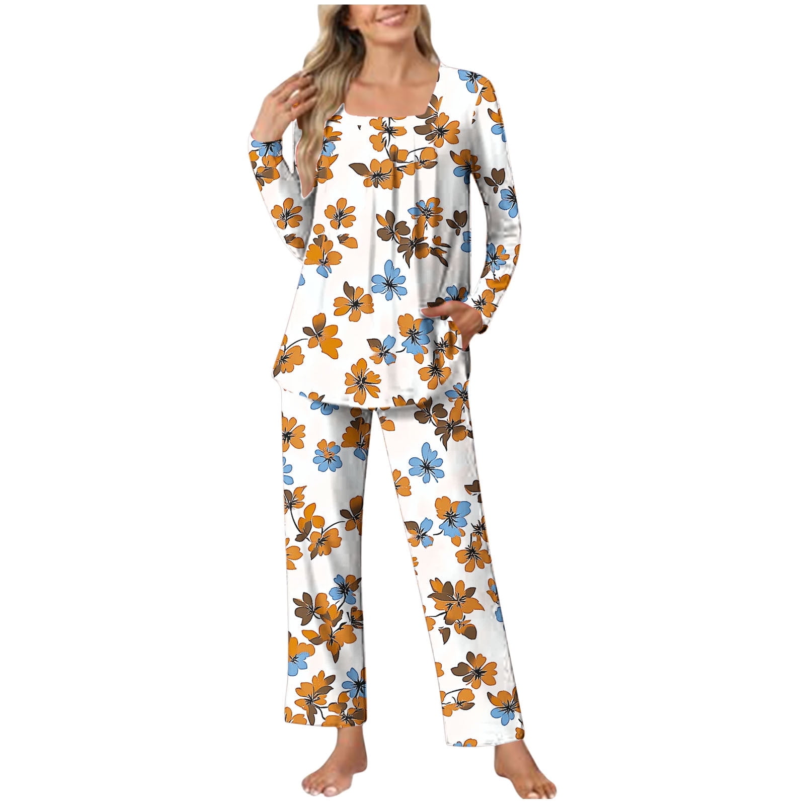 Jamicy Womens Pajamas Sets Women's Fall Pajama Sets Soft 2-Piece Lounge ...