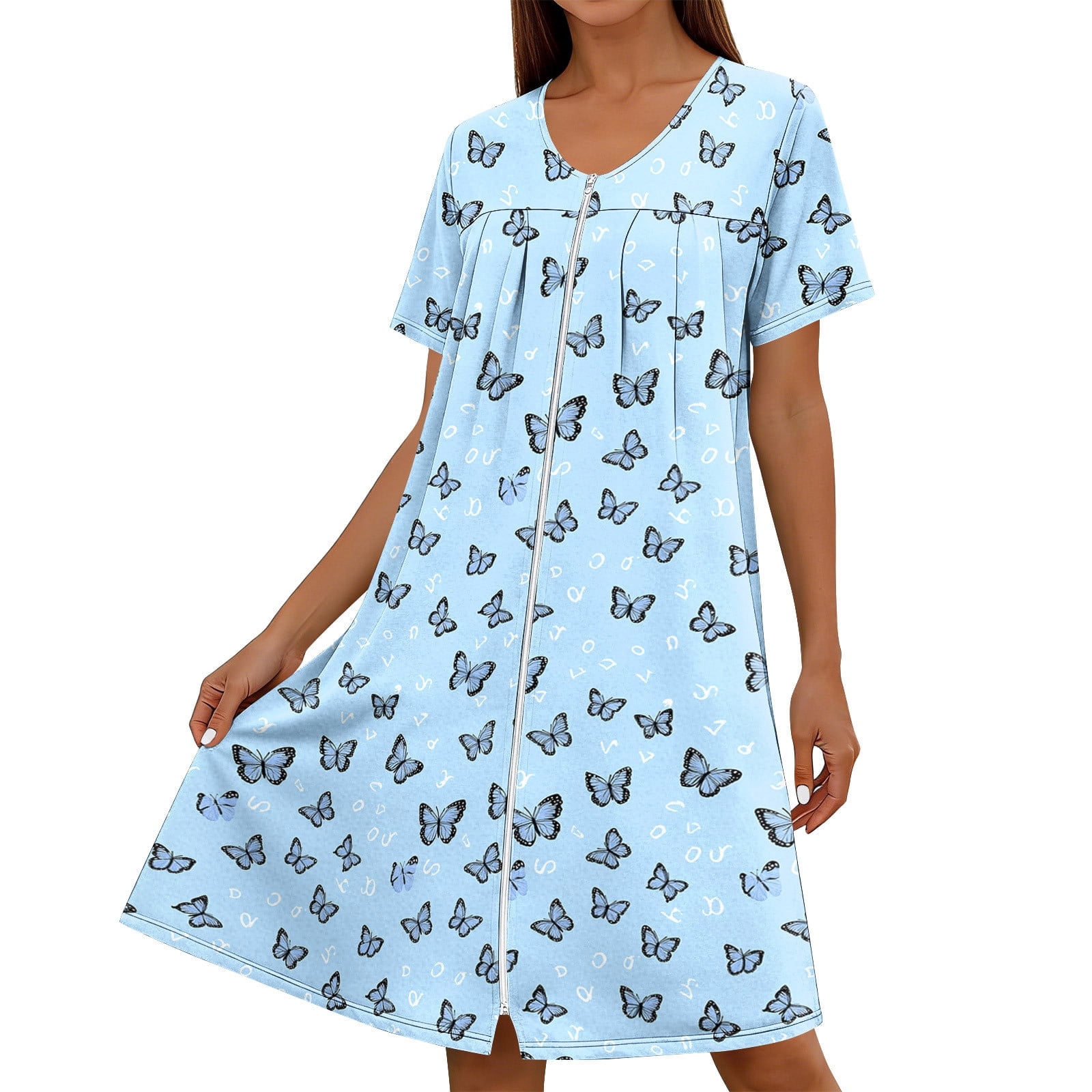 Jamicy Womens Summer Dresses Casual Zipper Robes Short Sleevele ...