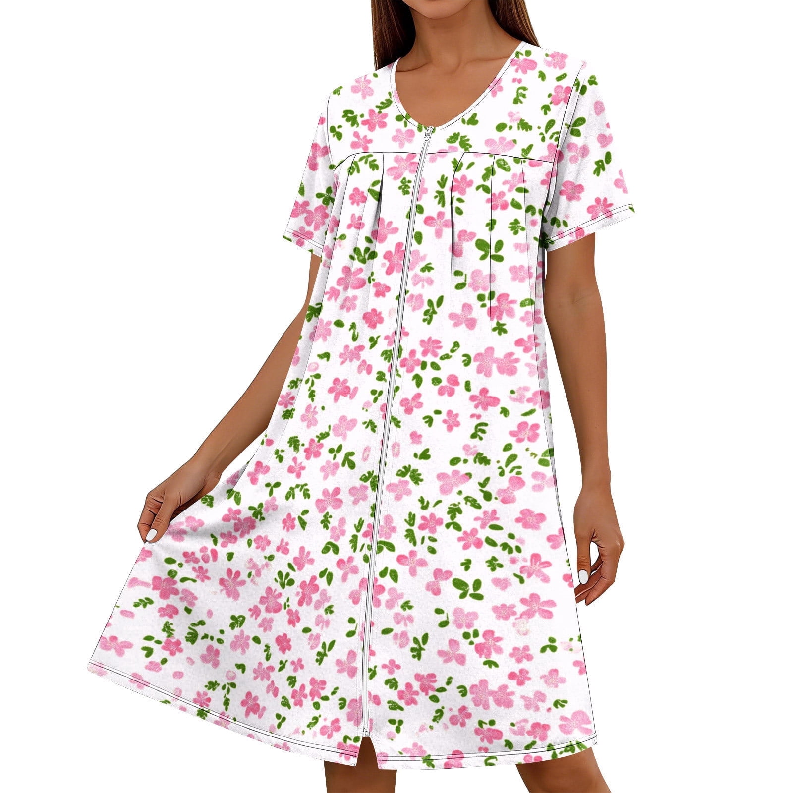 Jamicy Womens Summer Dresses Casual Zipper Robes Short Sleevele ...