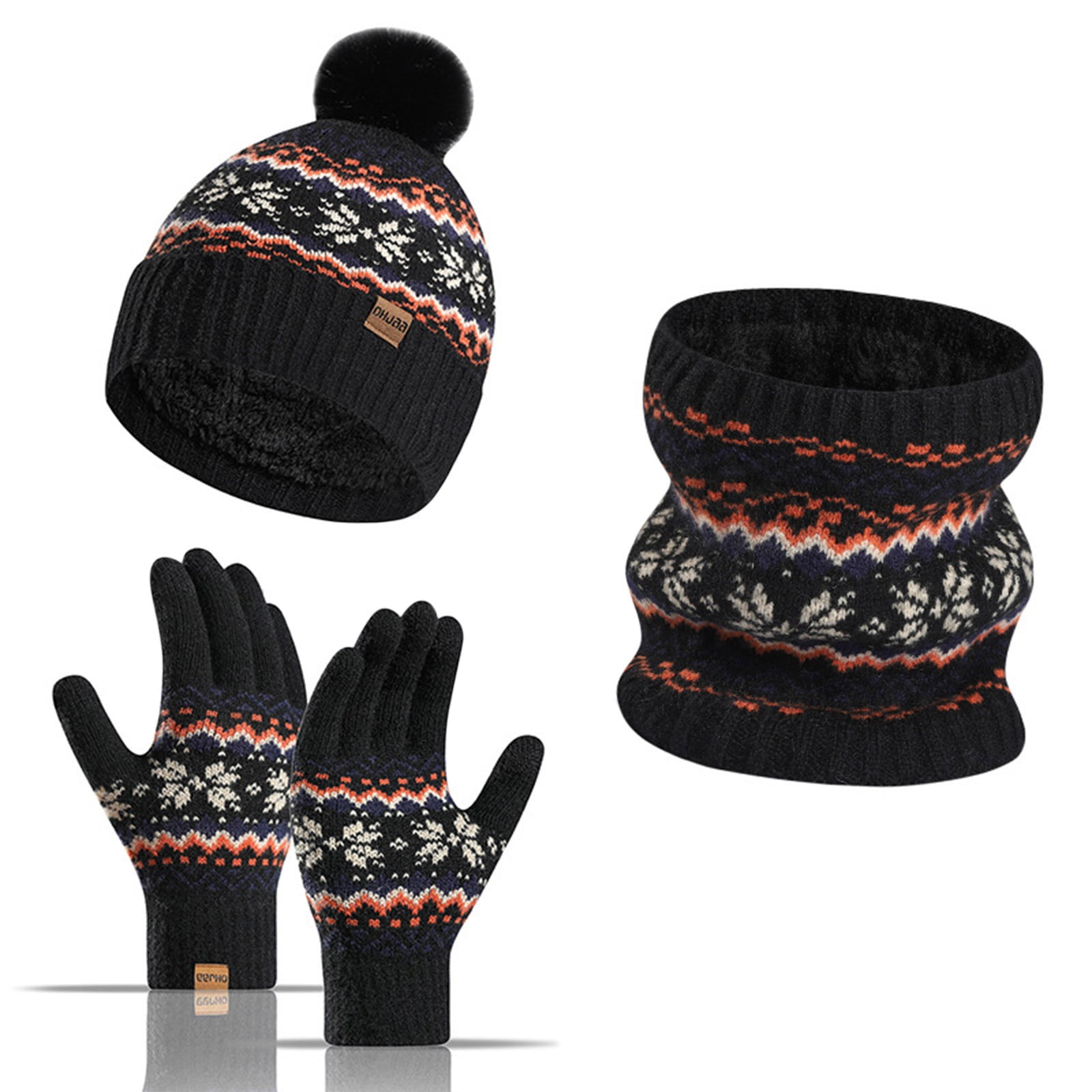 Jamicy Womens Winter Gloves Christmas Gift Winter Beanie Scarf Set 3pc ...