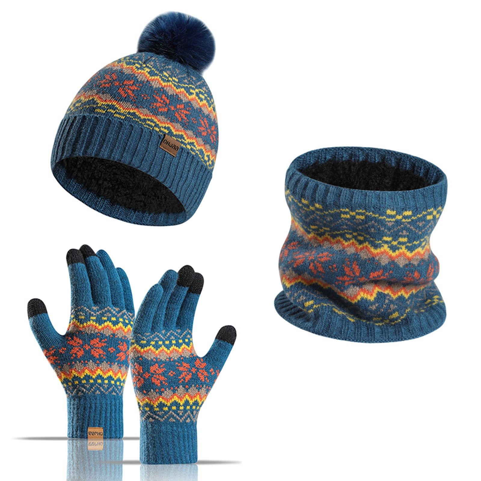 Jamicy Womens Winter Gloves Christmas Gift Winter Beanie Scarf Set 3pc ...