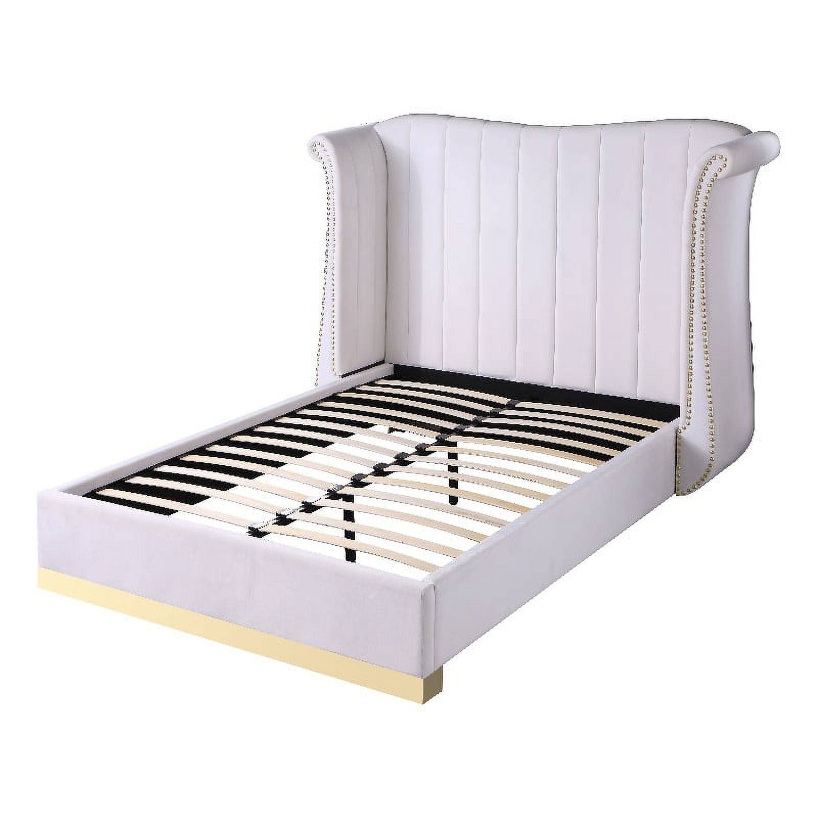 Jamie Velvet Off White California King Platform Bed with Gold Accents ...