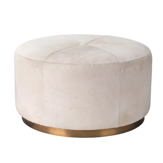 Jamie Young Co Thackeray Large Round Metal/Leather Hide Pouf in White ...
