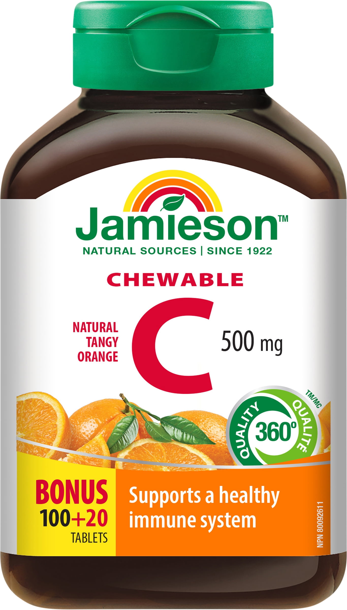 Jamieson Vitamin C Chewable Tablets 500mg, Orange Flavour, 120 Count ...