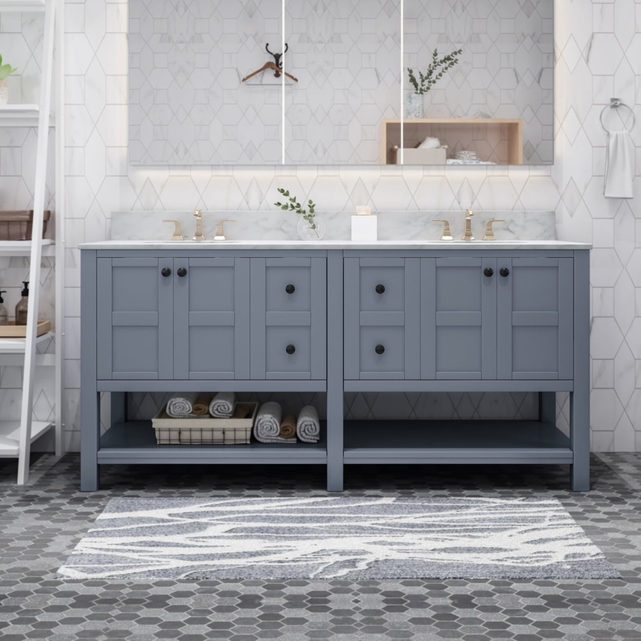 Jamison Contemporary 72" Wood Bathroom Vanity (Counter Top Not Included ...