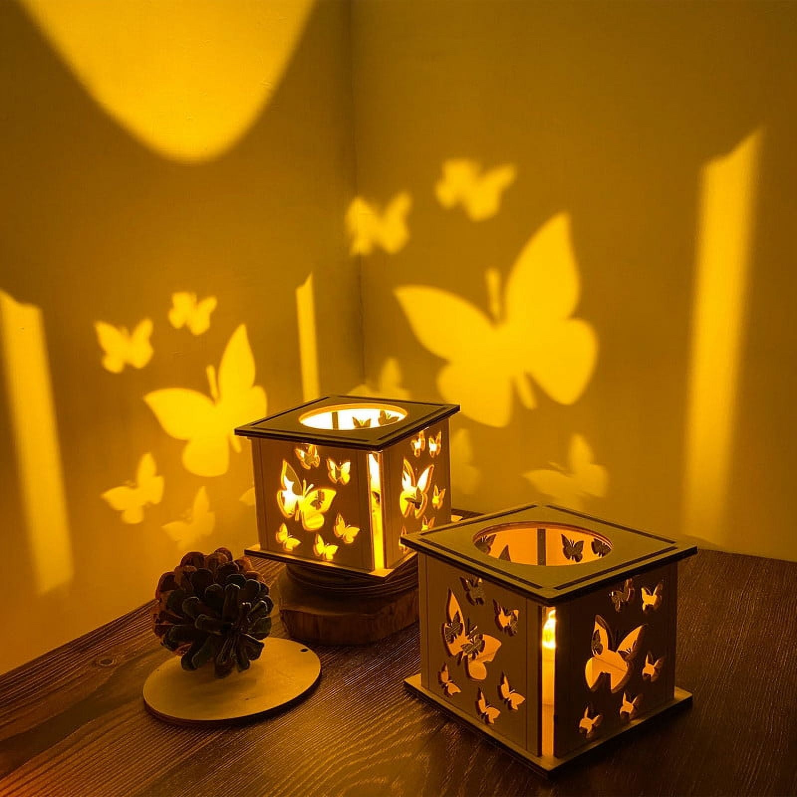 Jamjam Butterfly Projector Wood Candle Lantern Decorative-2PCS Small ...