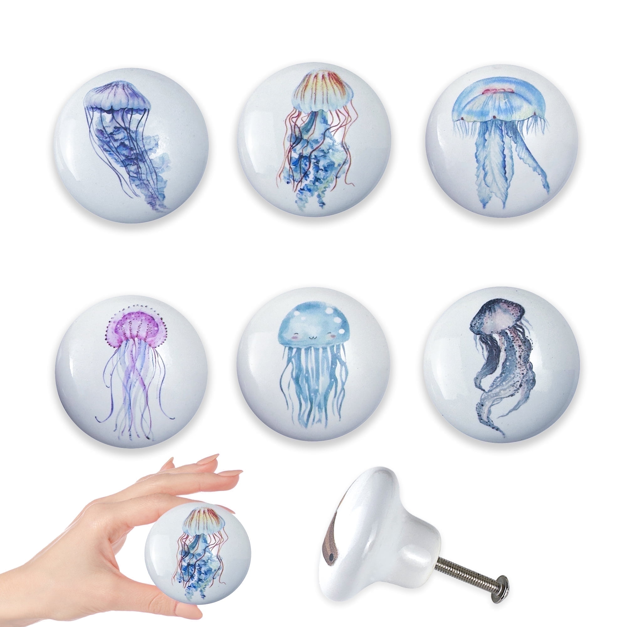 Jamjam Set of 6 Ceramic Beach Coastal Themed Cabinet Drawer Dresser Knobs Octopus Door Handle ...