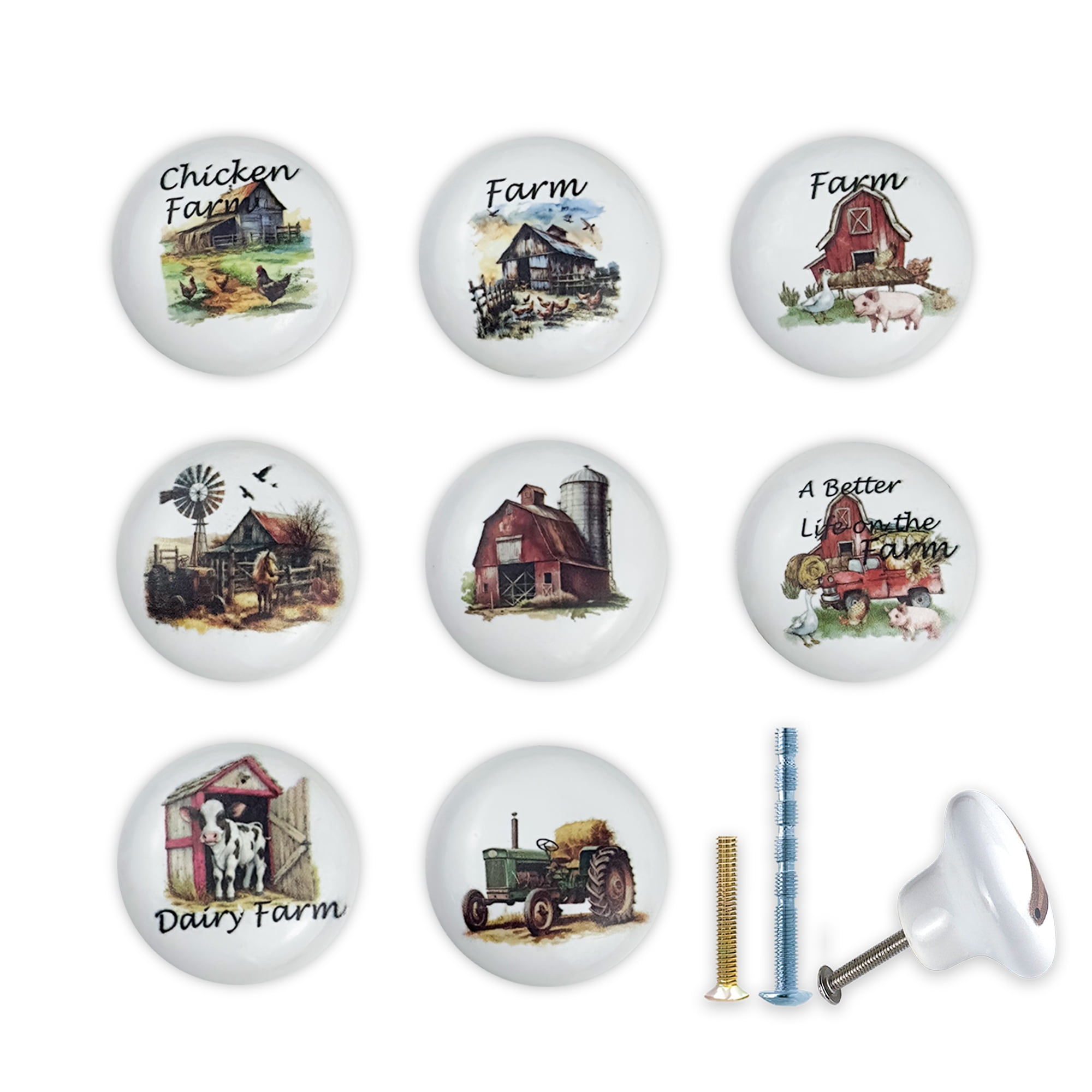Jamjam Set of 8 1.5"Ceramics Cabinet Knob Farmhouse Rustic Cow Pig and ...