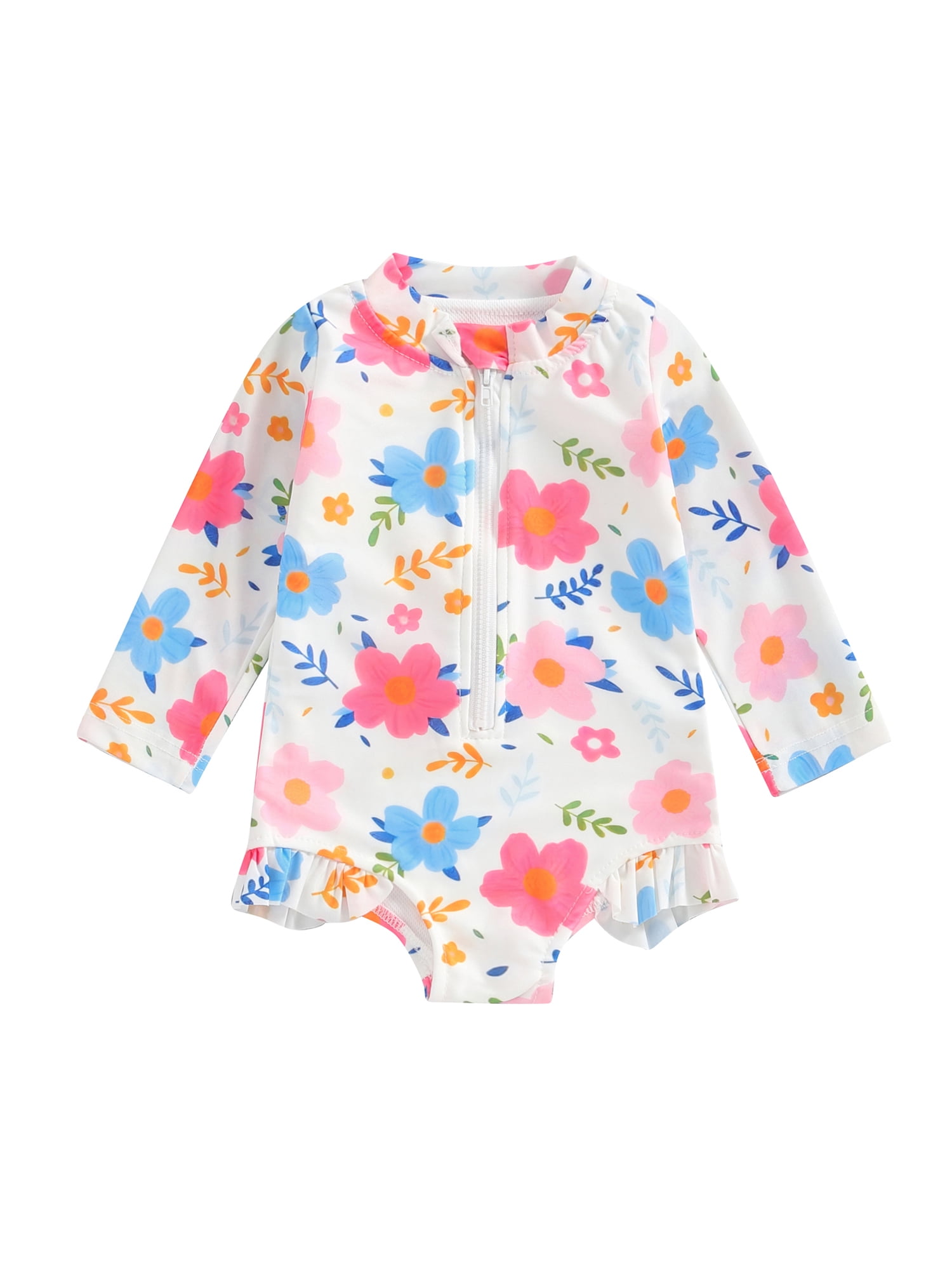 Jamlynbo Baby Girl Rash Guard Swimsuits Summer Floral Print Zipper Long ...