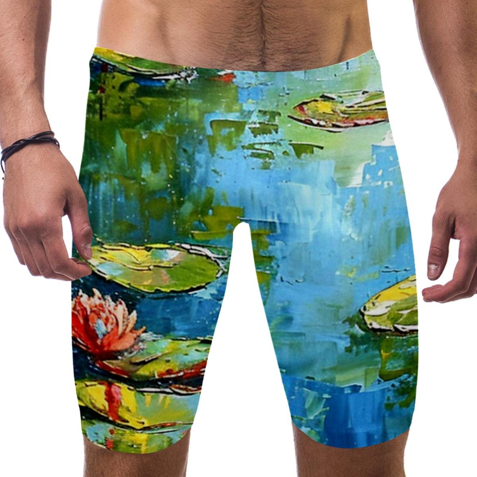 Jammers for Men, Mens Jammers for Swimming, Oil Painting Art Water Lily ...
