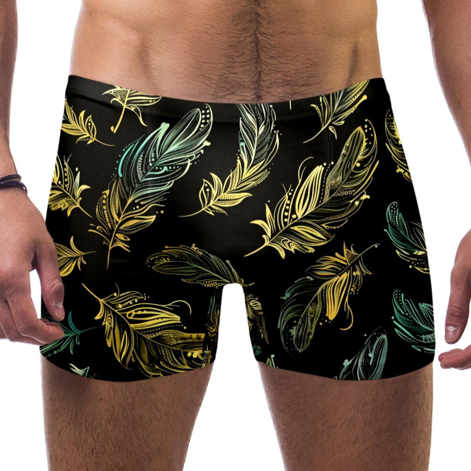 Jammers for Men, Mens Swim Jammers, Golden Green Peacock Feather ...