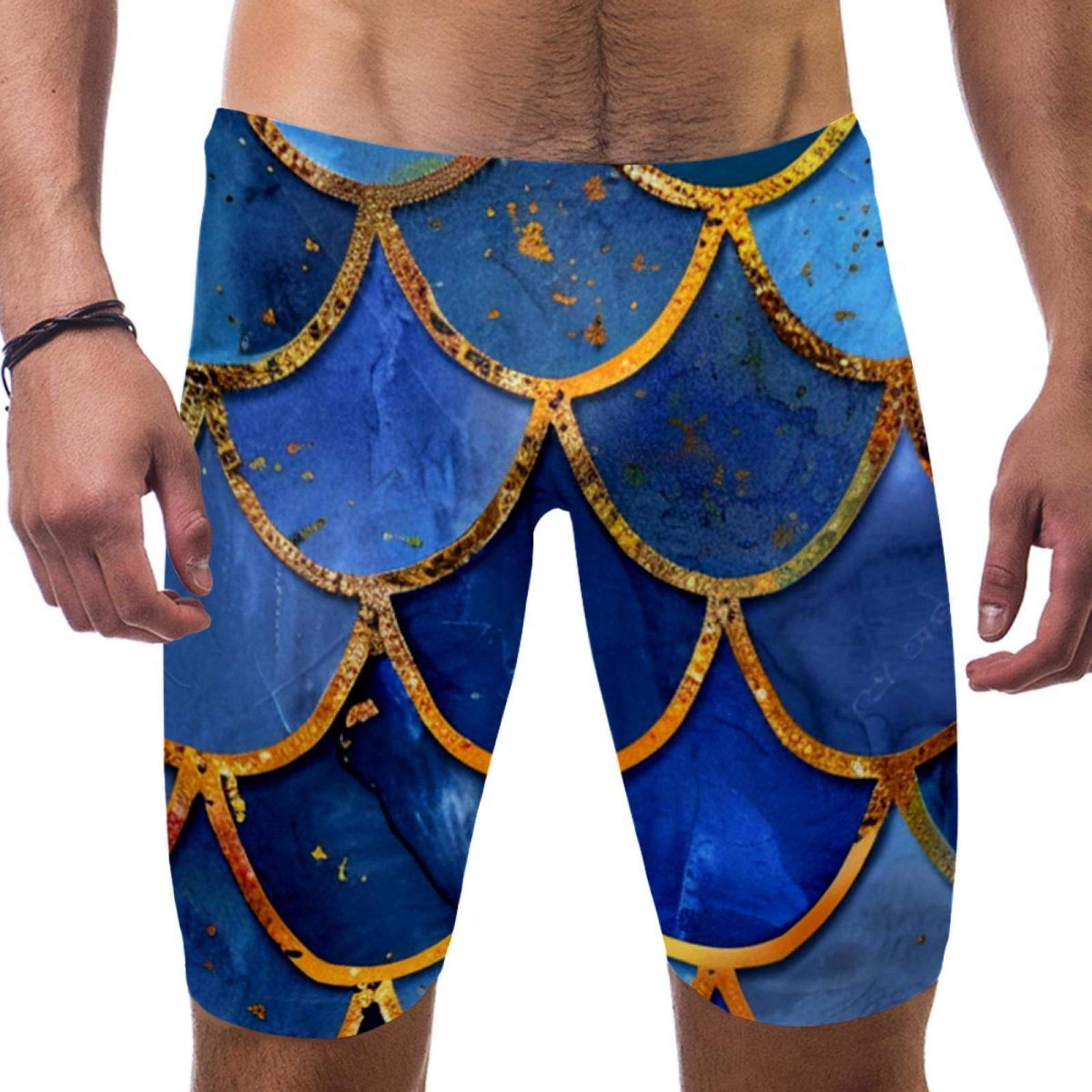 Jammers For Men Mens Swim Jammers Mermaid Blue Scales Golden Modern